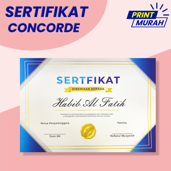 Cetak Sertifikat Concorde Murah Online | Percetakan Malang